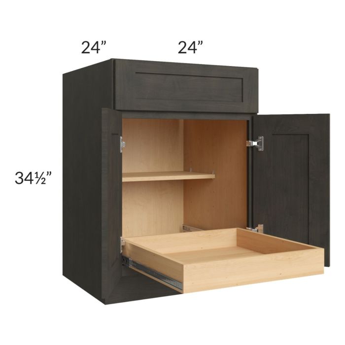 RTA Charcoal Grey Shaker 24" Base Cabinet with 1 Rollout Tray and 2 De ...