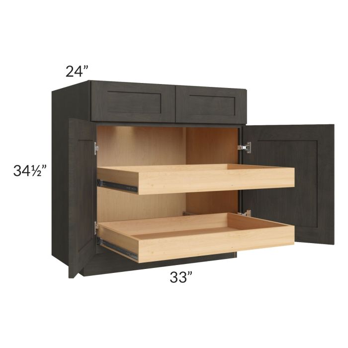 RTA Charcoal Grey Shaker 33" Base Cabinet with 2 Rollout Trays and 2 D ...