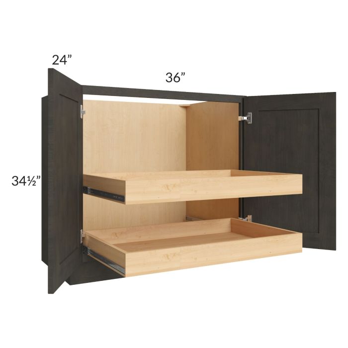 RTA Charcoal Grey Shaker 36" Full Height Base Cabinet with 2 Rollout T ...