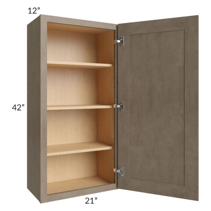 RTA Cobblestone Grey 21" x 42" Wall Cabinet with 2 Skins and Glass Doo ...