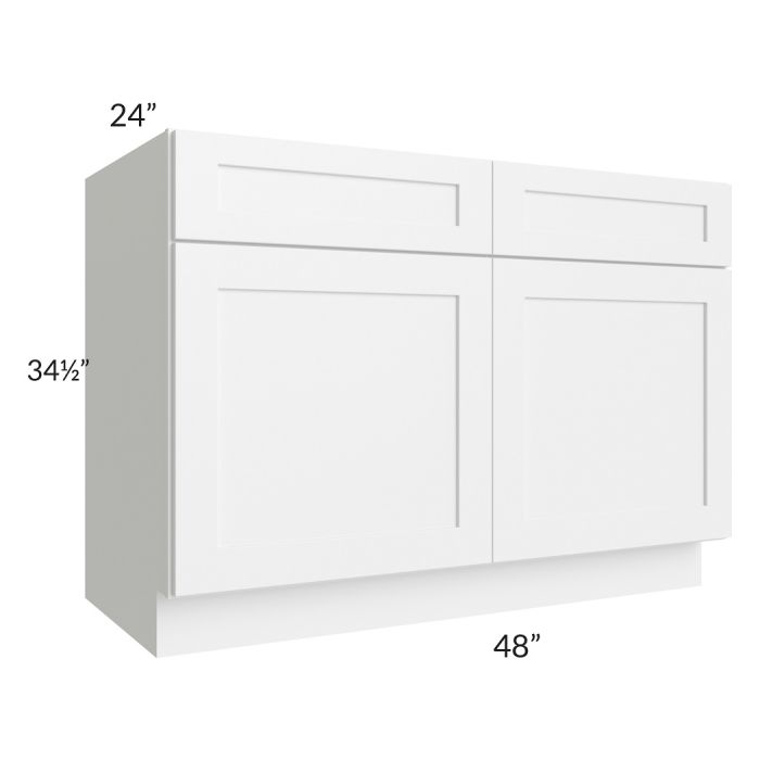 RTA Frosted White Shaker 48" Base Cabinet with 1 Decorative End Panel ...