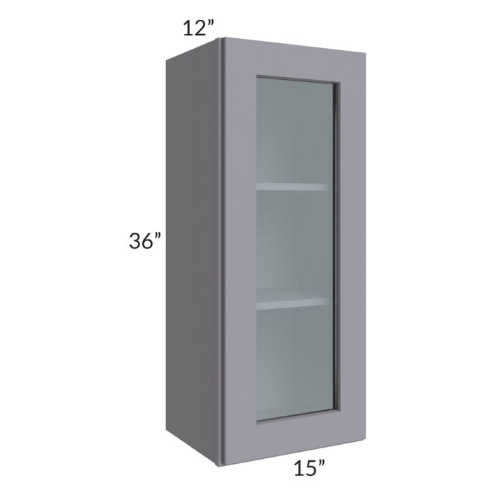 RTA Graphite Grey Shaker 15" x 36" Wall Glass Door Cabinet (Prepped fo ...