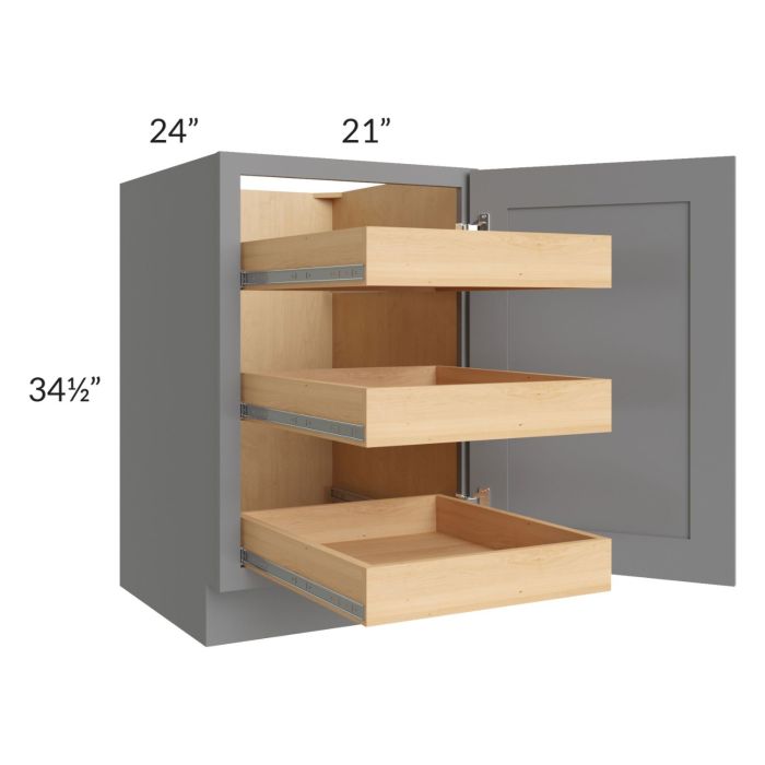RTA Graphite Grey Shaker 21" Full Height Door Base Cabinet with 3 Roll ...