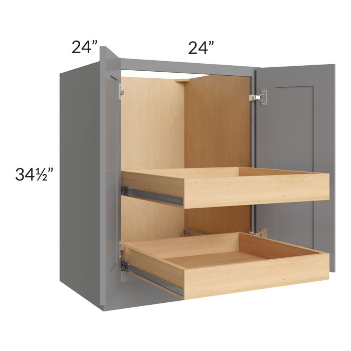 RTA Graphite Grey Shaker 24" Full Height Base Cabinet with 2 Rollout T ...