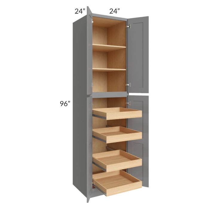RTA Graphite Grey Shaker 24" x 96" x 24" Wall Pantry Cabinet with 4 Ro ...