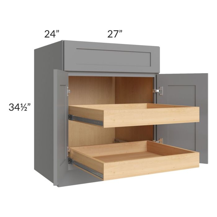 RTA Graphite Grey Shaker 27" Base Cabinet with 2 Rollout Trays and 1 D ...