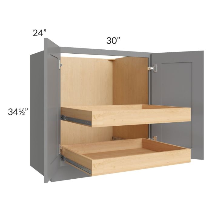 RTA Graphite Grey Shaker 30" Full Height Base Cabinet with 2 Rollout T ...
