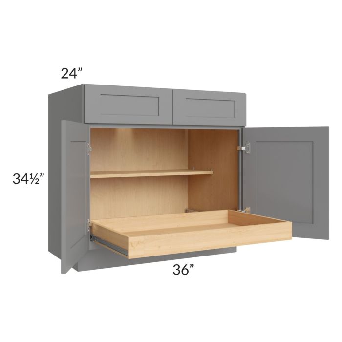 RTA Graphite Grey Shaker 36" Base Cabinet with 1 Rollout Tray and 1 De ...