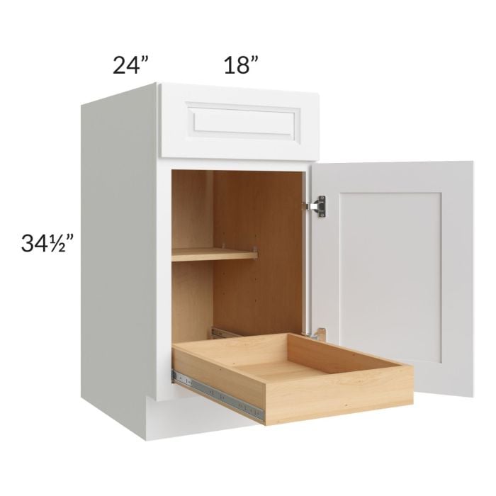 RTA Lakewood White 18" Base Cabinet with 1 Rollout Tray and 1 Decorati ...
