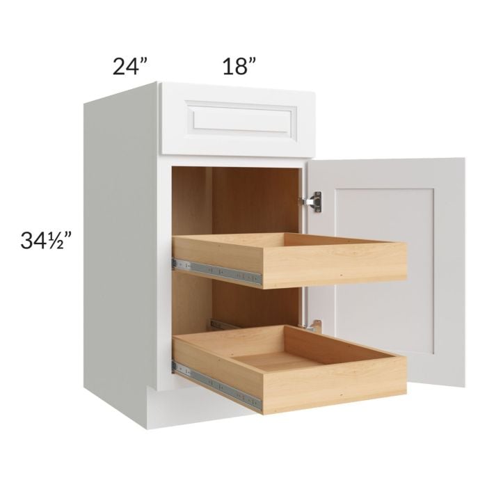 RTA Lakewood White 18" Base Cabinet with 2 Rollout Trays and 1 Decorat ...