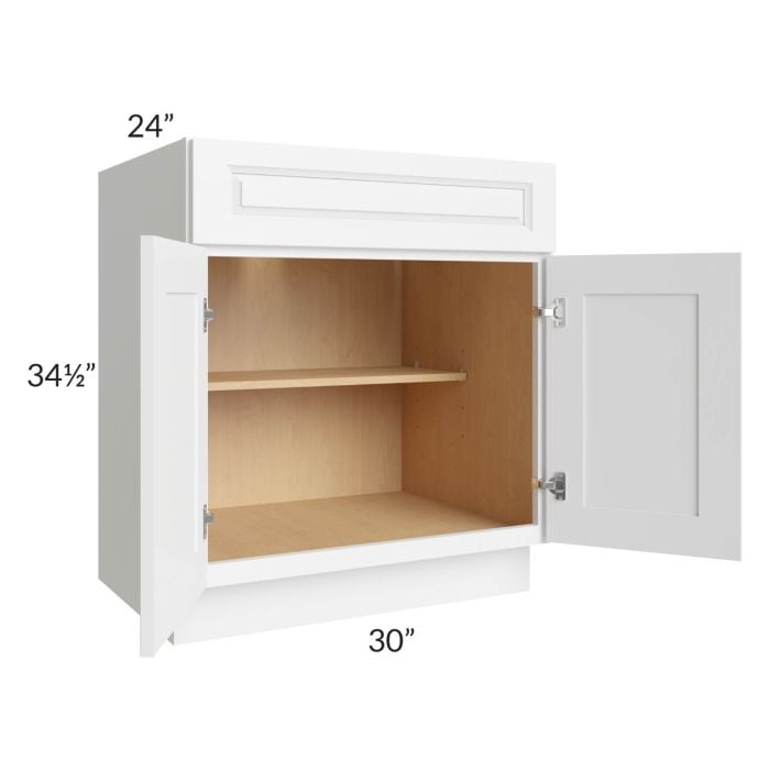RTA Lakewood White 30" Base Cabinet (1 drawer) with 2 Roll Out Trays ...