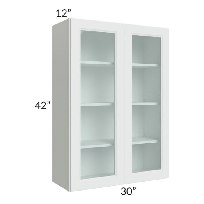 RTA Lakewood White 30" x 42" Wall Glass Door Cabinet (Prepped for Glas ...