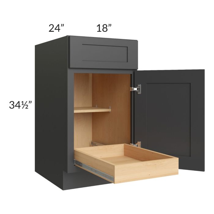 RTA Madison Black Shaker 18" Base Cabinet with 1 Rollout Tray and 1 De ...