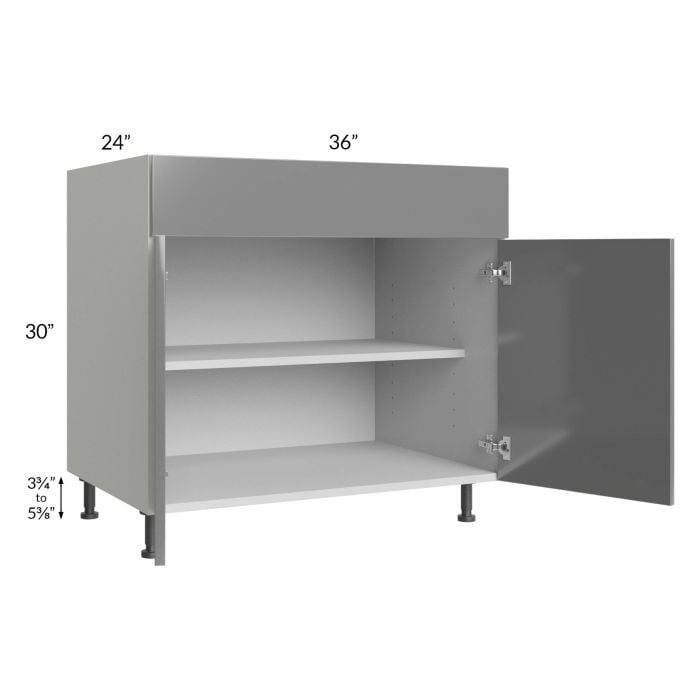 RTA Milan Grey Gloss 36" Base Cabinet with 1 Finished Side and 2 Roll ...