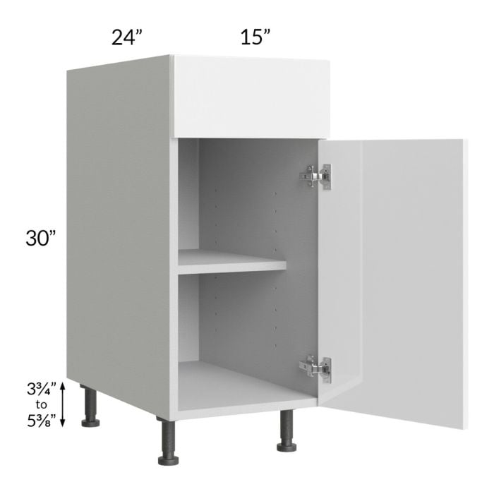 RTA Milan White Gloss 15" Base Cabinet-Right Hinged with 1 Finished Si ...