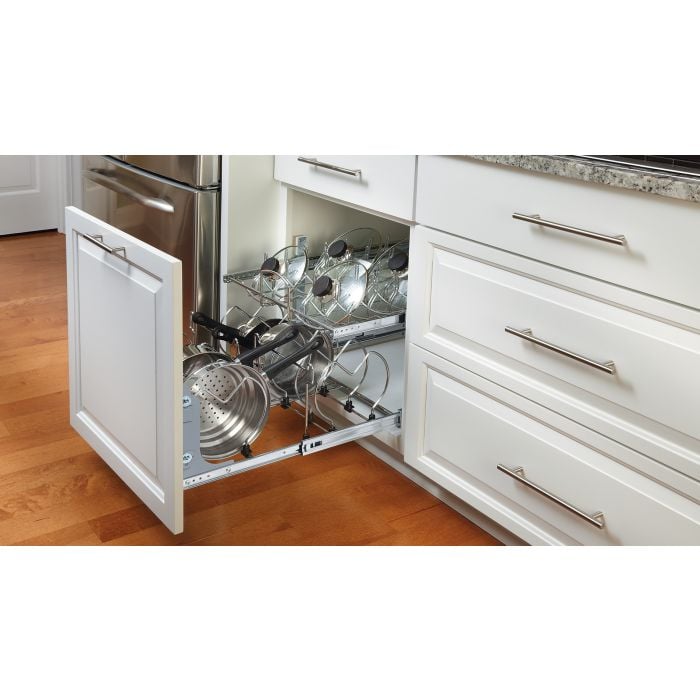 RTA Milan White Gloss Two-Tier Cookware Organizer for 24" Base Cabinet ...