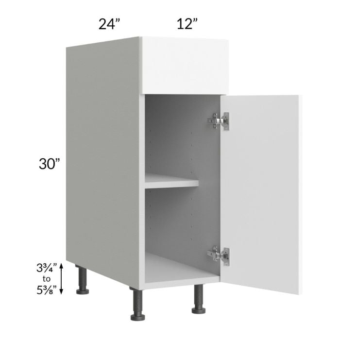 RTA Milan White Matte 12" Base Cabinet-Right Hinged with 1 Finished Si ...