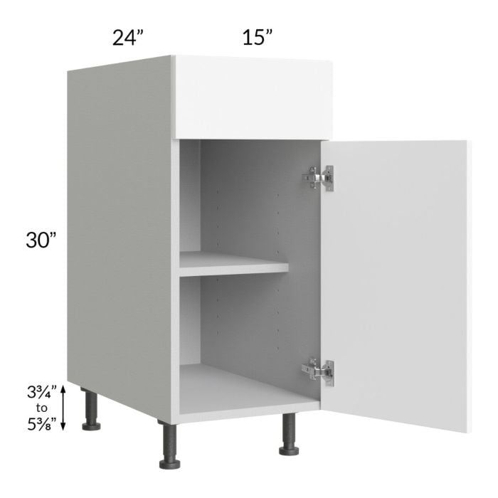 RTA Milan White Matte 15" Base Cabinet-Right Hinged with 1 Finished Si ...