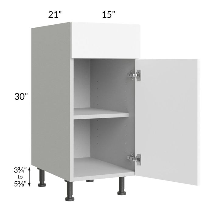 RTA Milan White Matte 15" Vanity Base Cabinet-Right Hinged with 2 Fini ...