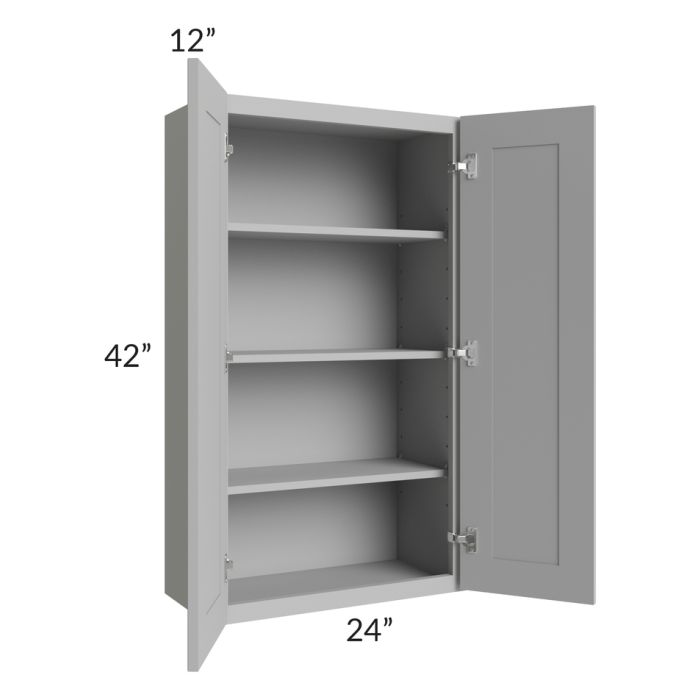 RTA Pewter Grey Shaker 24" x 42" Wall Cabinet with 2 Decorative End Pa ...
