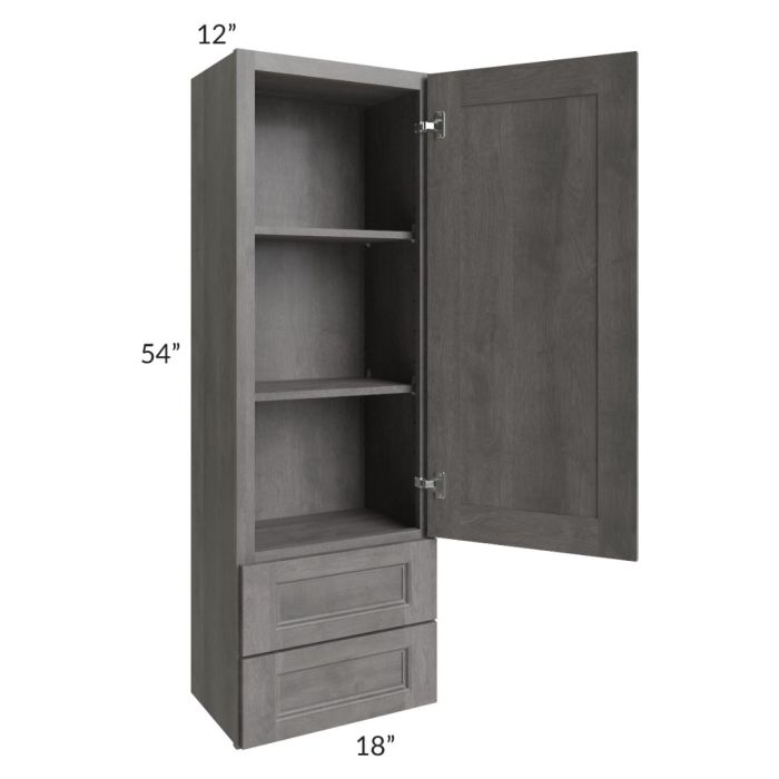 RTA Providence Slate Grey 18" x 54" Wall Cabinet With Drawers with Gla ...