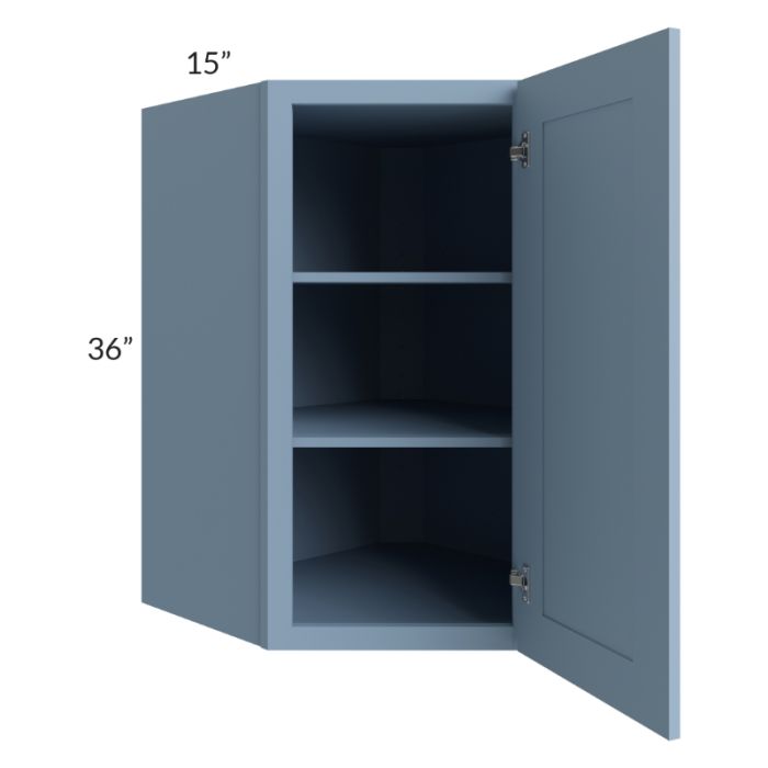 RTA Sky Blue Shaker 27" x 36" x 15" Wall Diagonal Corner Cabinet with ...