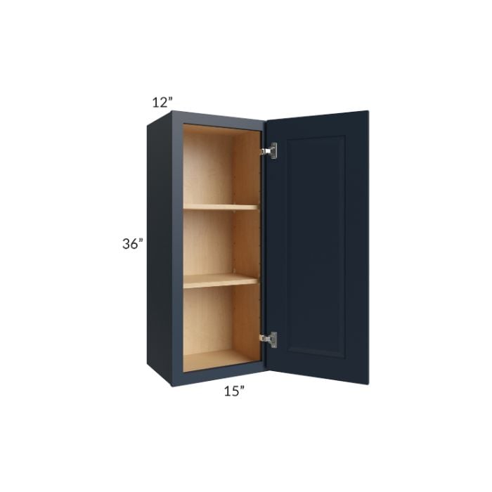 RTA Southport Blue Shaker 15" x 36" Wall Cabinet with Glass Door ...