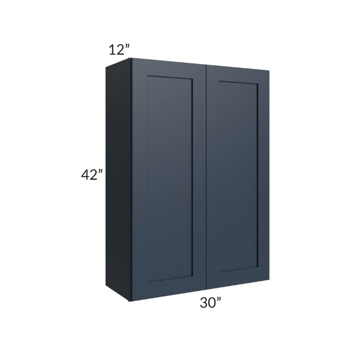 RTA Southport Blue Shaker 30" x 42" Wall Cabinet with Glass Door ...