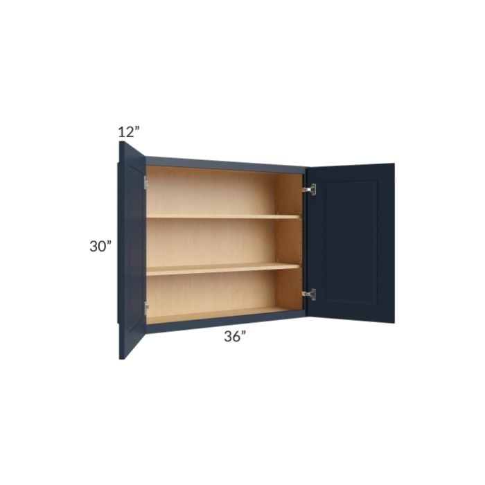 RTA Southport Blue Shaker 36" x 30" Wall Cabinet with Glass Door ...