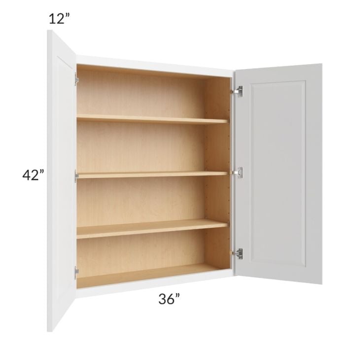 RTA Southport White Shaker 36" x 42" Wall Cabinet with Glass Door ...