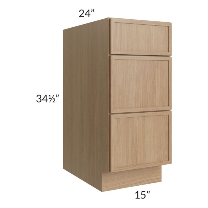 RTA Township Rift Oak 15" 3-Drawer Base Cabinet - Finished Left and Ri ...