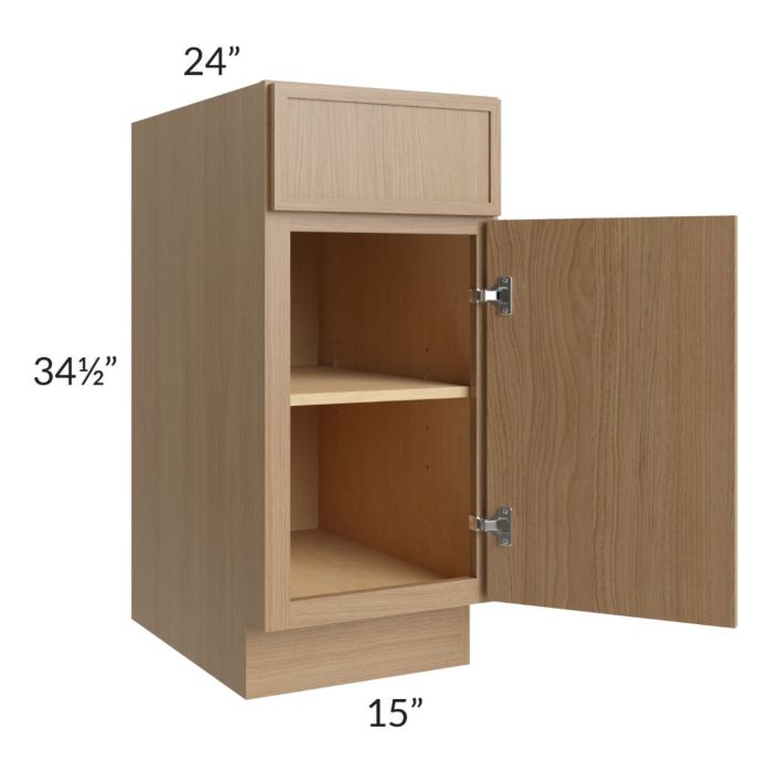 RTA Township Rift Oak 15" Base Cabinet with 1 Roll Out Tray - Finished ...