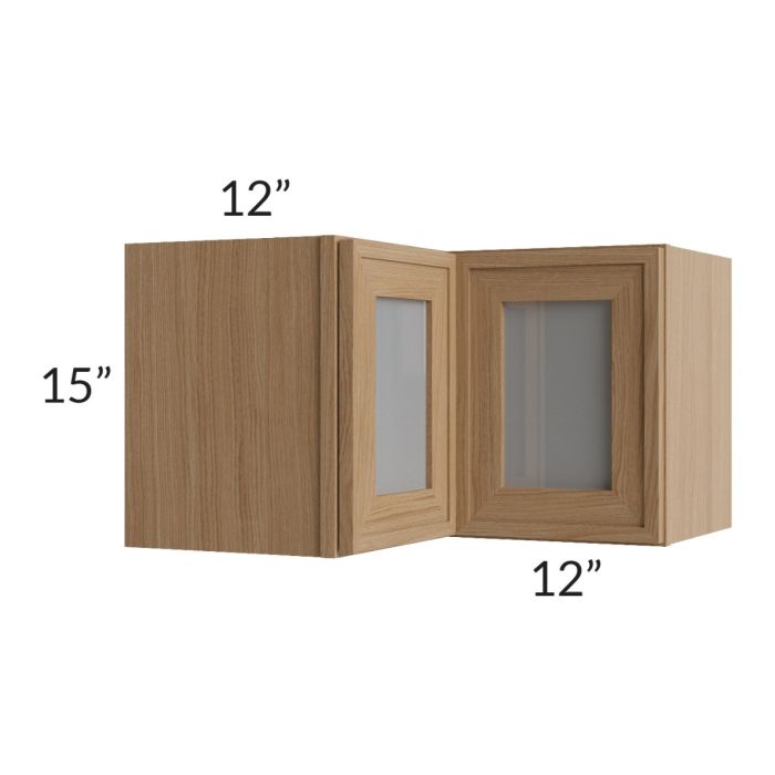 RTA Township Rift Oak 24" x 15" Pie Cut Corner Glass Door Wall Cabinet ...