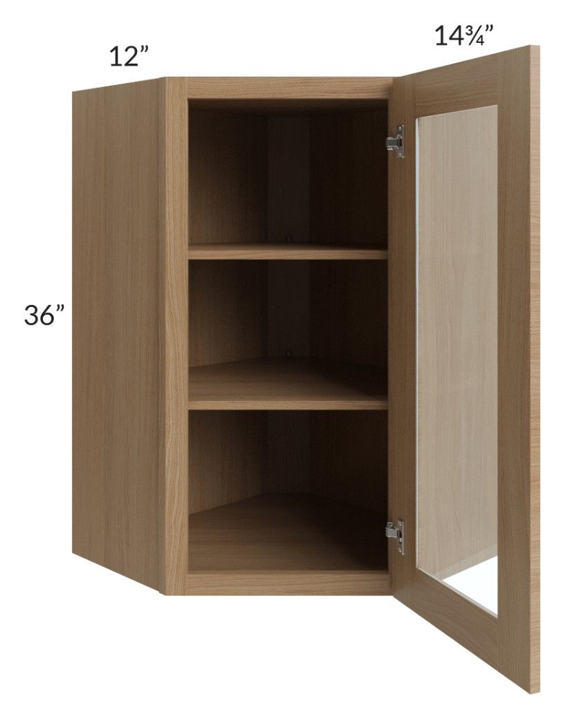 RTA Township Rift Oak 24" x 36" Diagonal Corner Wall Glass Door Cabine ...