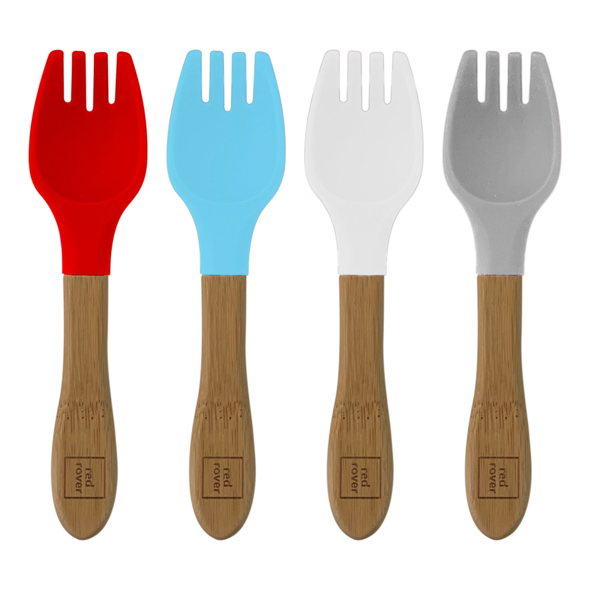 Red Rover Kids Silicone Forks With Bamboo Handle (Set of 4 Assorted Co ...