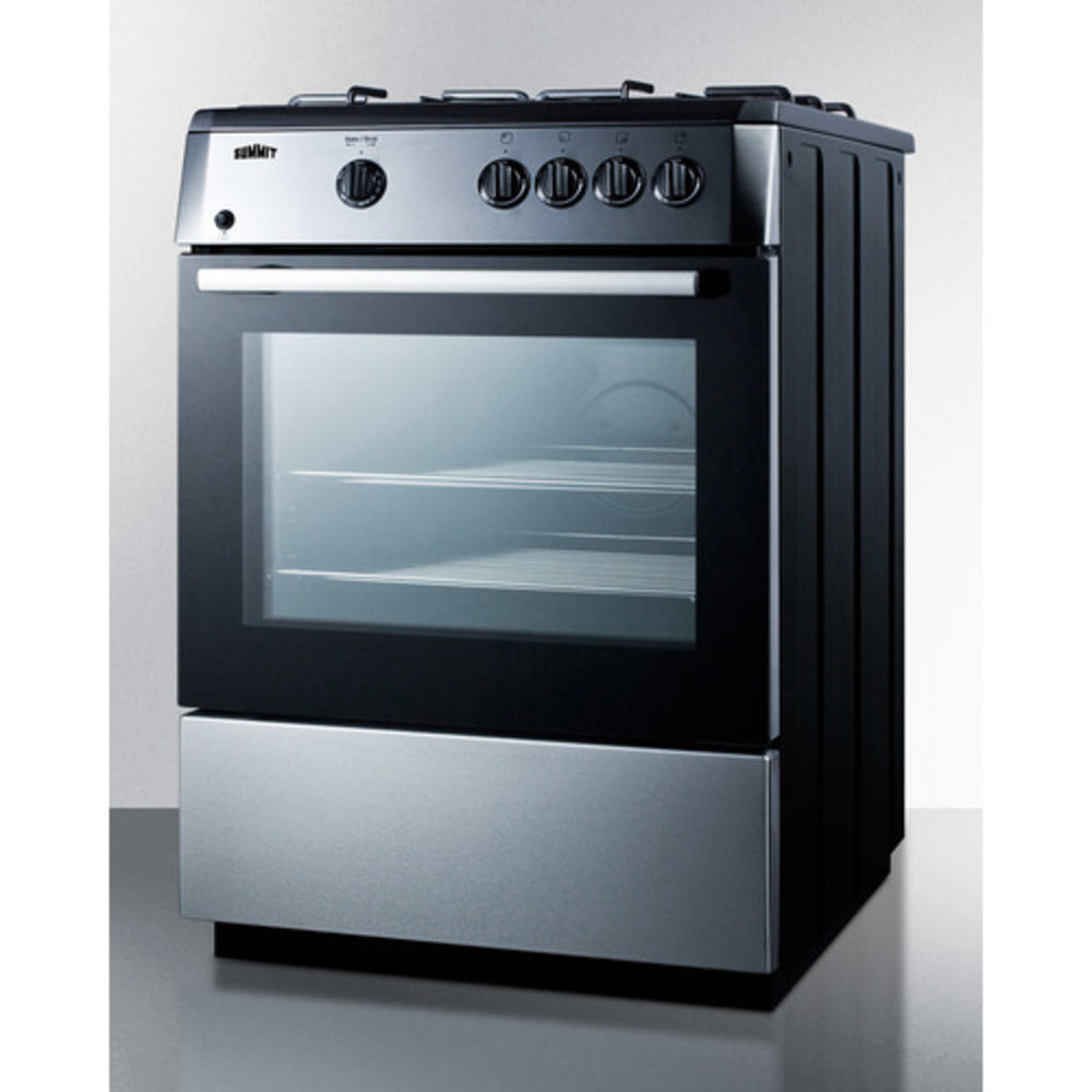 Summit Appliance 23" Stainless Steel/Black Finish Gas Range with Sabaf ...