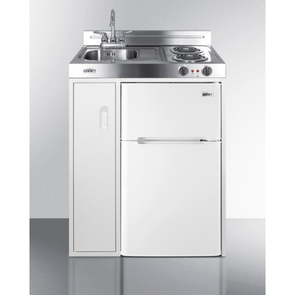 Summit Appliance 30" White Finish All-In-One Kitchenette with Coil Bur ...