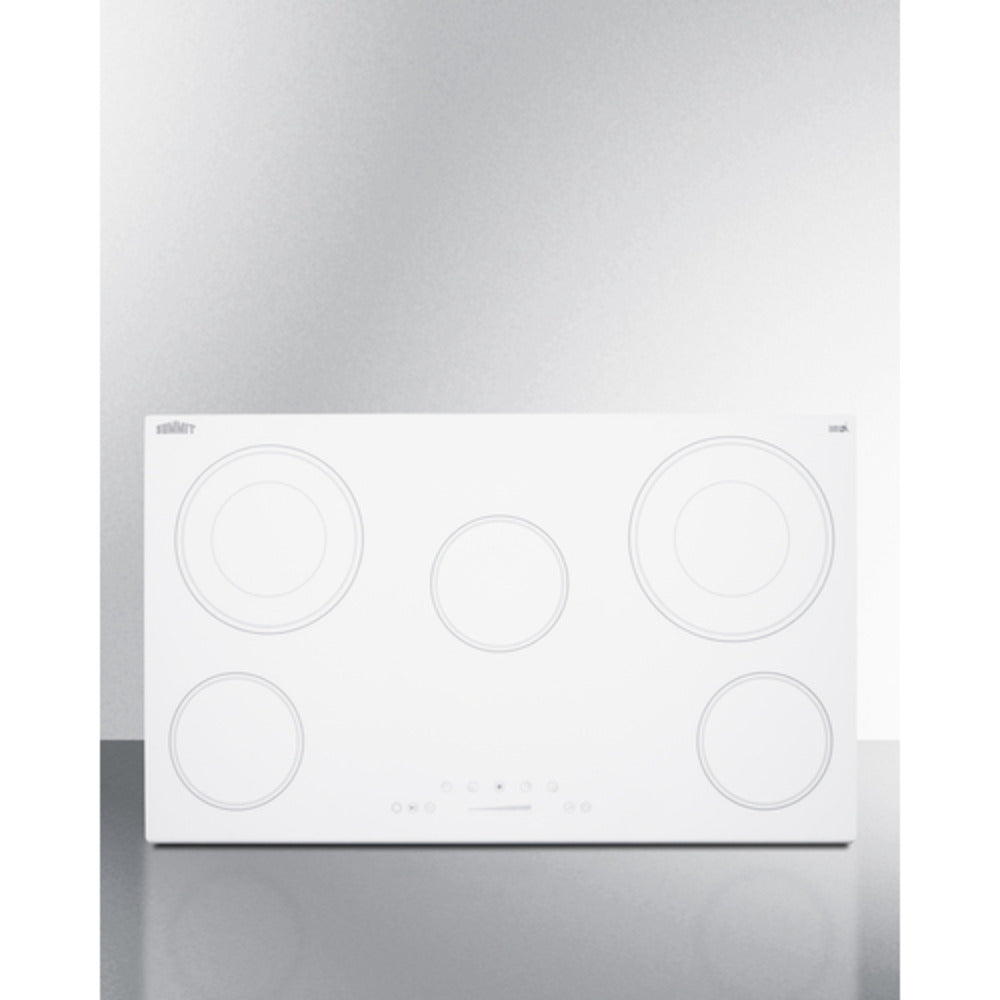 Summit Appliance 36" 208-240V White Glass Finish 5-Burner Radiant Cook ...
