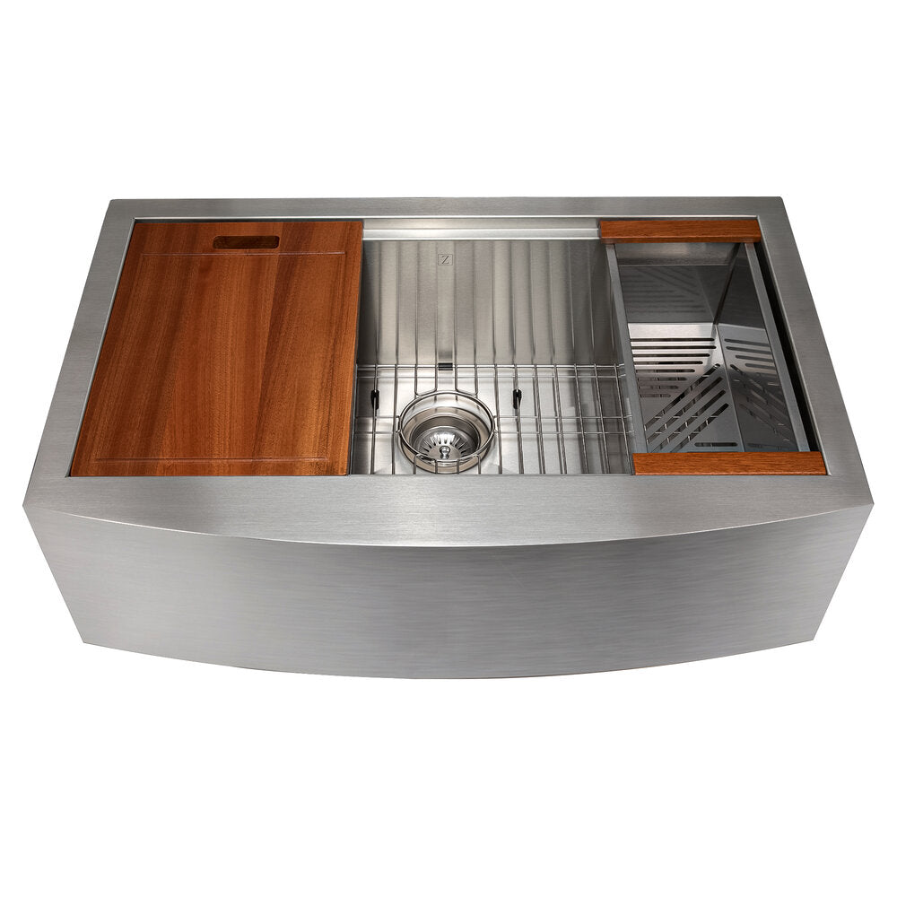 ZLINE Moritz 33" Stainless Steel Farmhouse Single Bowl Sink With Acces ...