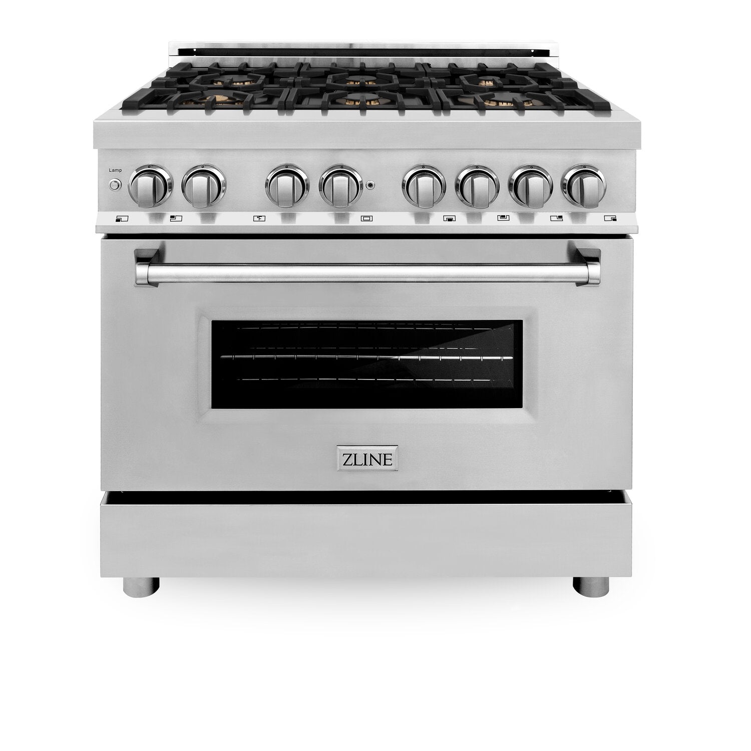 ZLINE Professional 36" Stainless Steel Dual Fuel Range With 6 Brass Bu ...