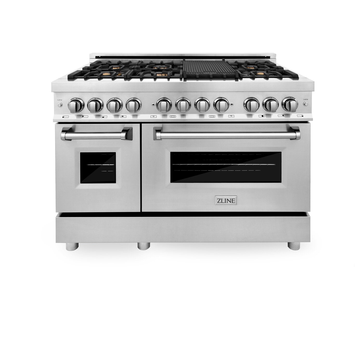 ZLINE Professional 48" Stainless Steel Dual Fuel Range With 7 Brass Bu ...
